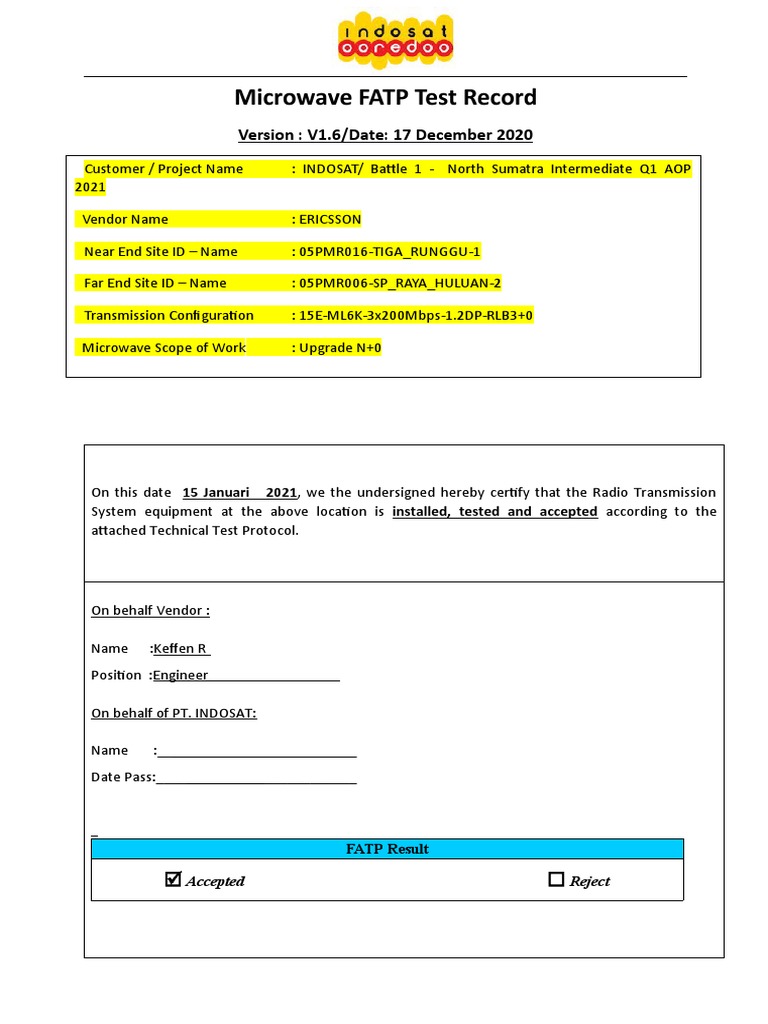 Sample Doc FATP Complete V - 1.6 EID MW Indosat Project | PDF ...