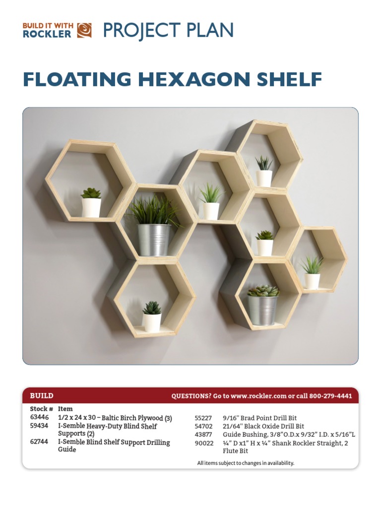 DIY Floating Hexagon Shelf Plan | PDF | Drill | Screw