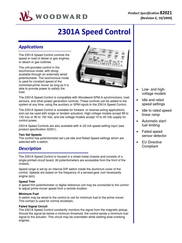 2301A Speed Control: Applications | PDF | Engines | Actuator