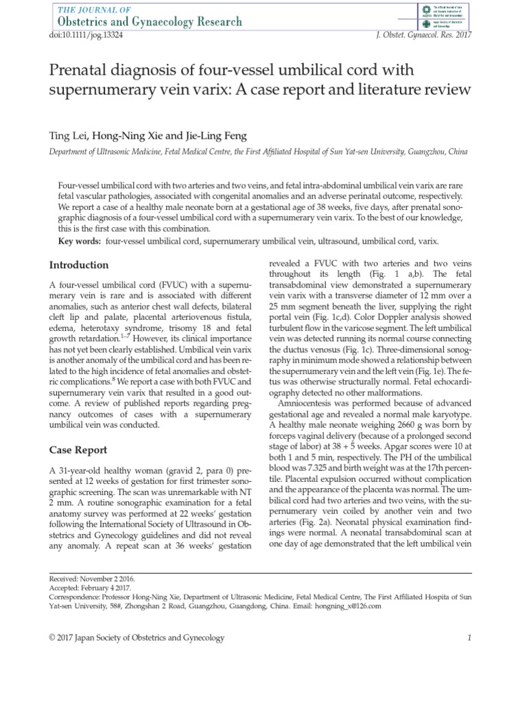 Prenatal Diagnosis of Four-Vessel Umbilical Cord With Supernumerary ...