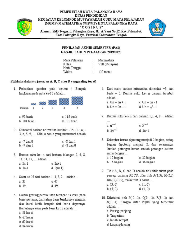 Kelas 8 - Soal MTK Pas 1 | PDF