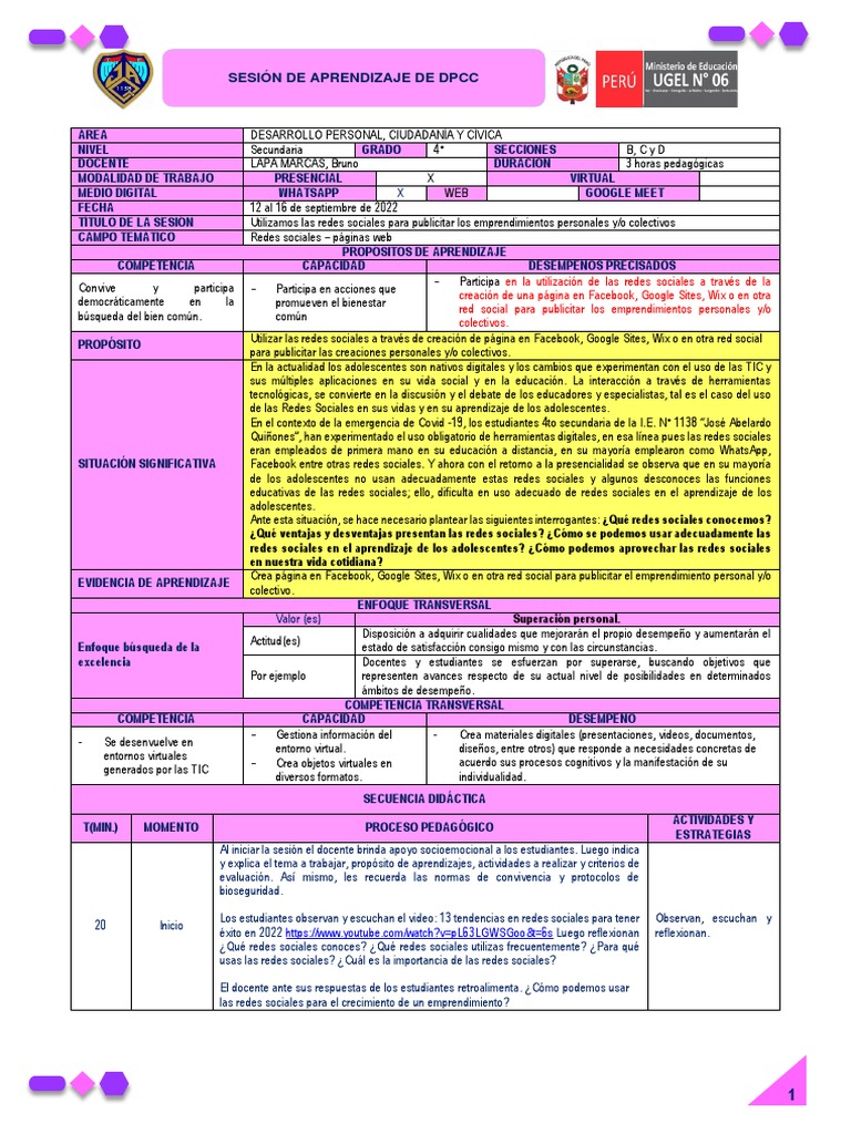 Sesión de Aprendizaje de DPCC | PDF | Servicio de redes sociales | Facebook