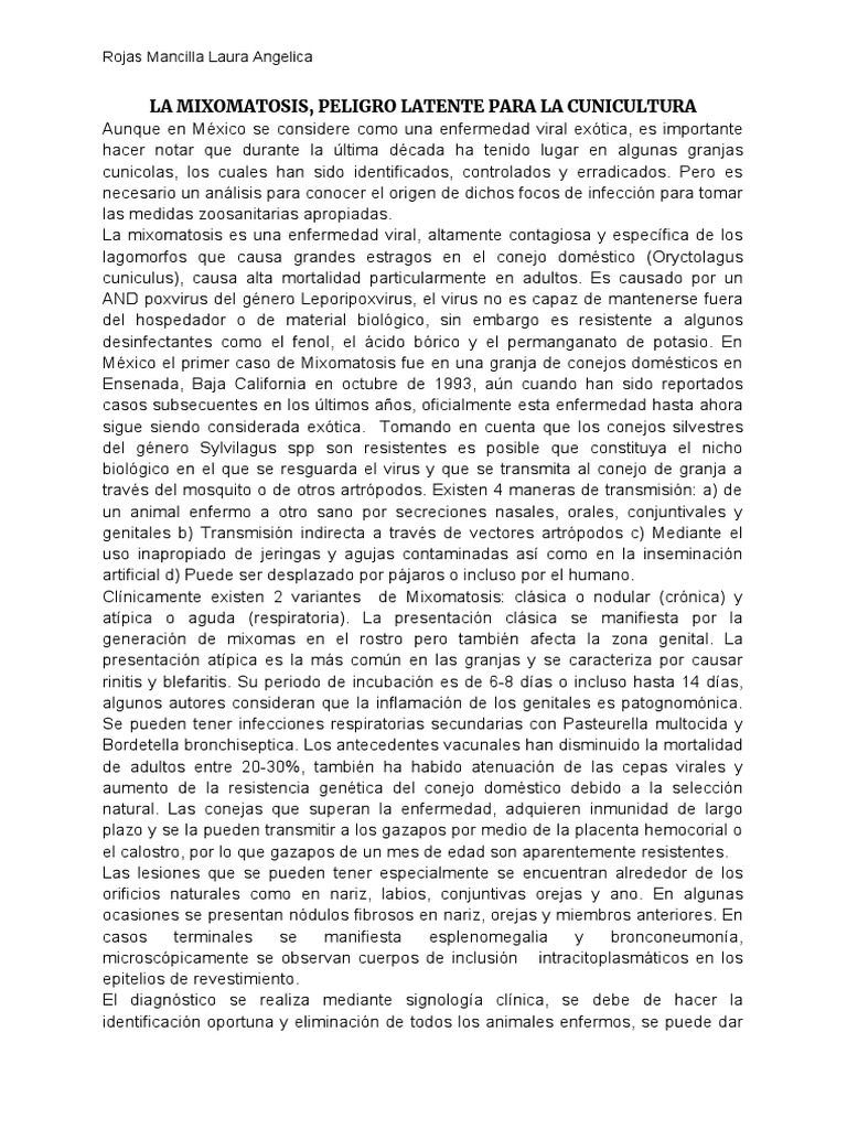 La Mixomatosis, Peligro Latente para La Cunicultura | PDF | Virus | Vacunas