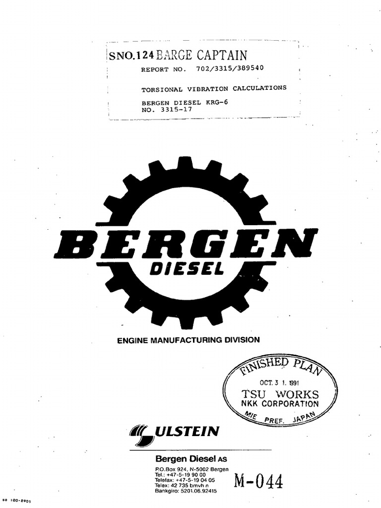 M044 Aux. Generator Engine - Torsional Vibration Calculations (Applying ...
