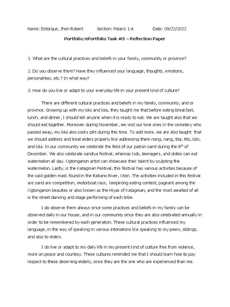 Portfolio/ePortfolio Task #3 - Reflection Paper | PDF