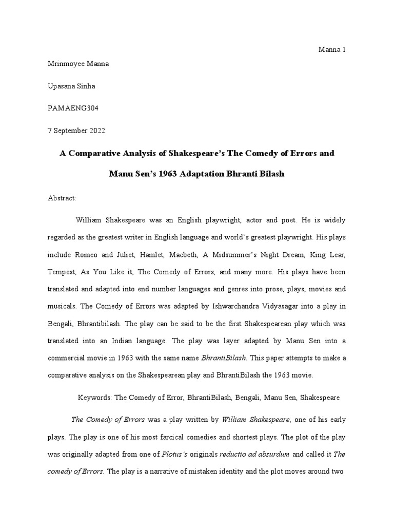 The Comedy of Errors Was A Play Written by William Shakespeare | PDF ...