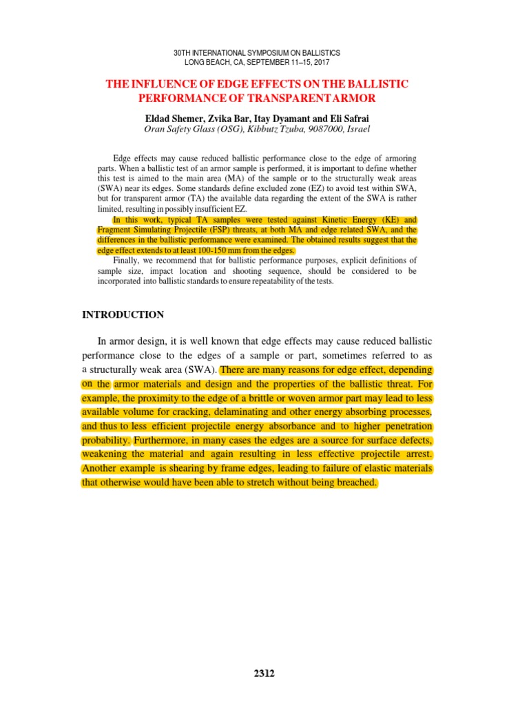 The Influence of Edge Effects On The Ballistic Performance of Transparent Armor | PDF ...