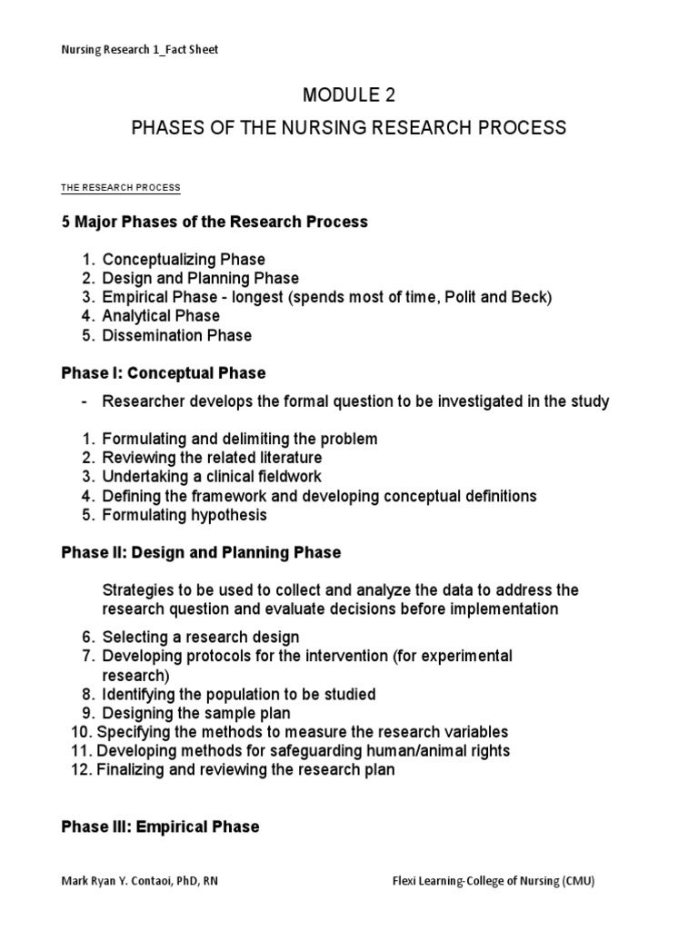 Module 2 Phases of The Nursing Research Process Fact Sheet 1 | PDF ...