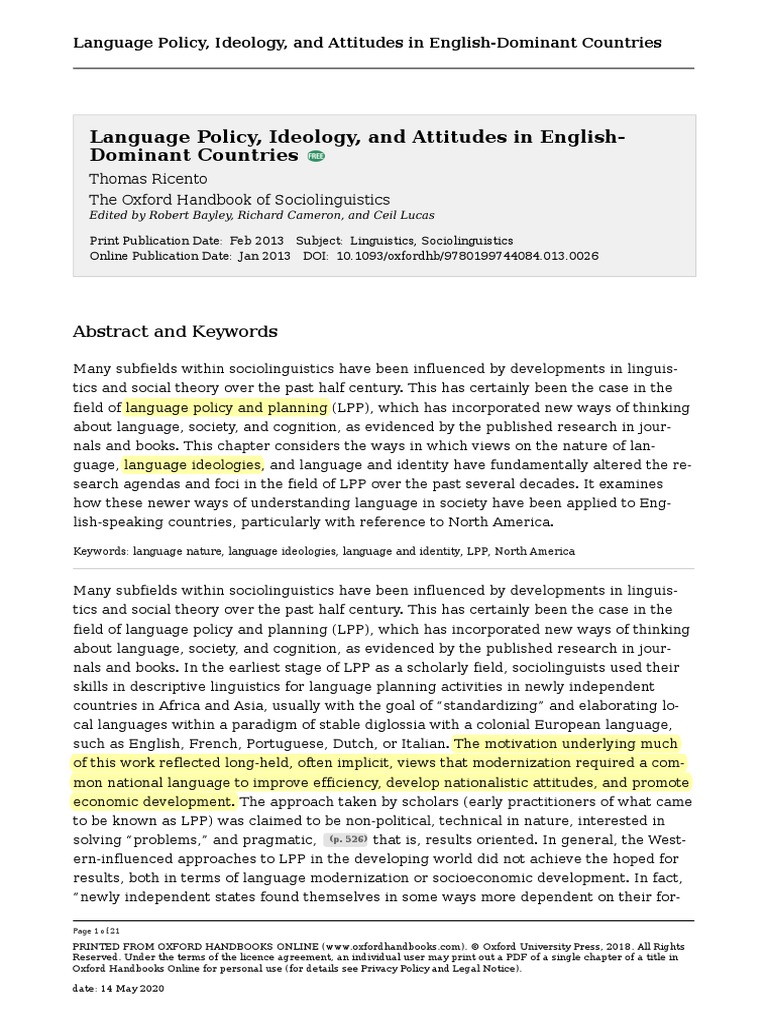 Ricento (2013) Language Policy, Ideology, and Attitudes in English ...