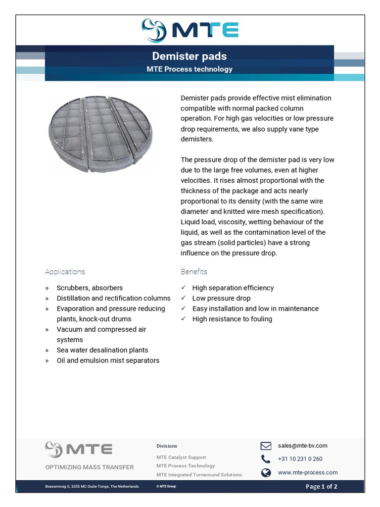 DS MTE Demisters | PDF | Distillation | Chemistry