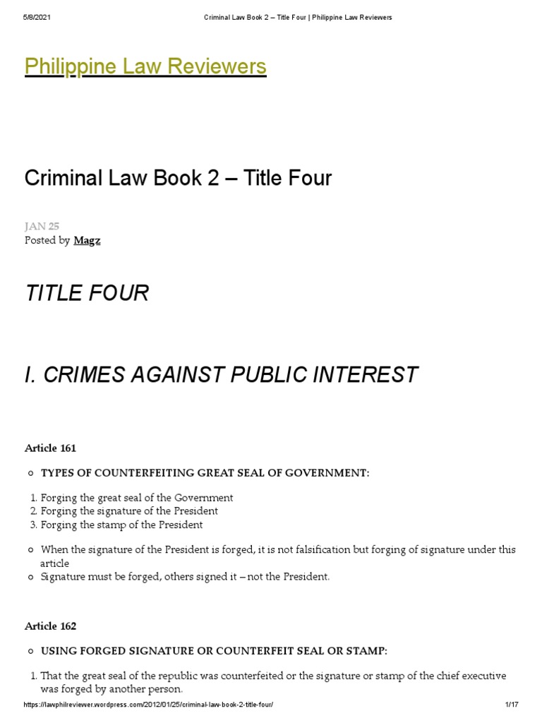 Criminal Law Book 2 - Title Four | PDF | Perjury | Forgery