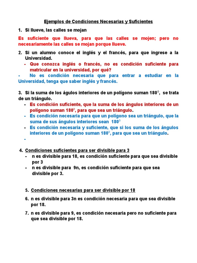 Ejemplos de Condiciones Necesarias y Suficientes | PDF