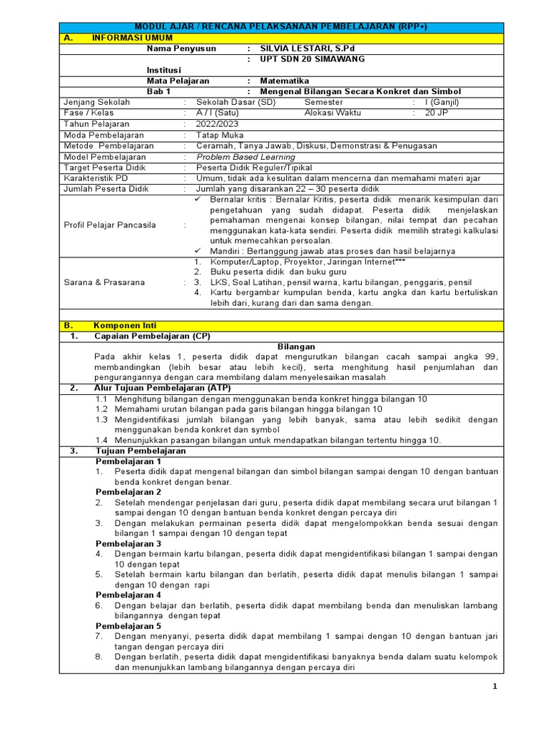 RPP MTK KLS I | PDF | Karier & Perkembangan