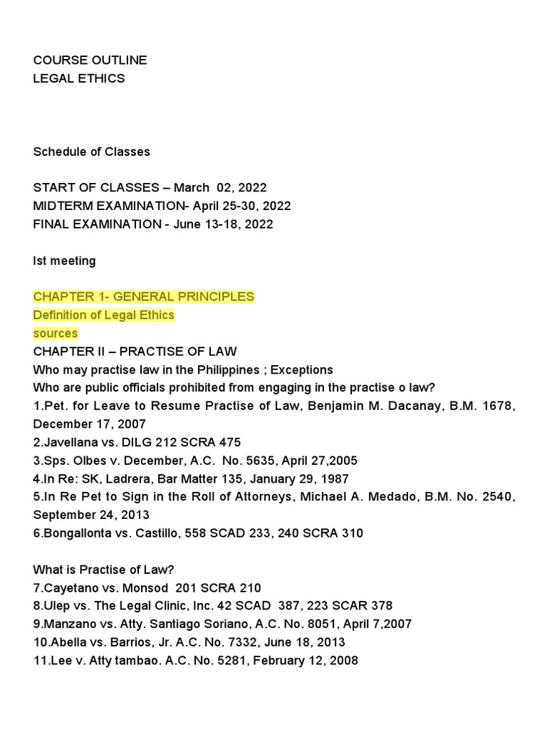 Legal Ethics Course Outline | PDF | Social Institutions | Political Science