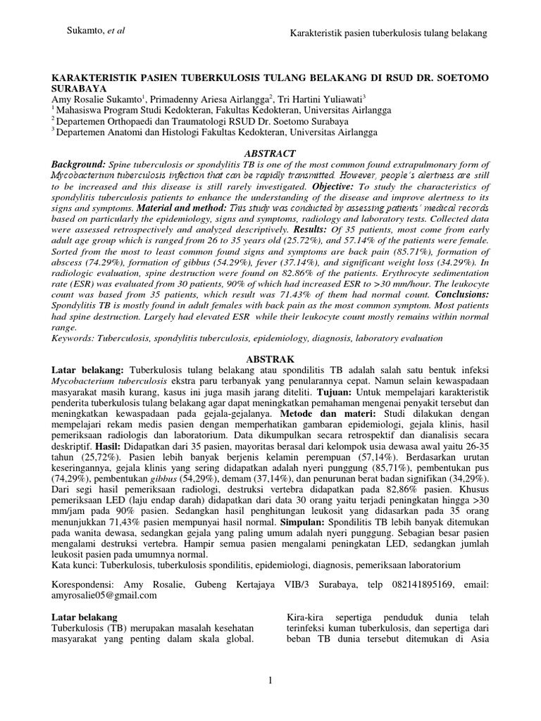 Karakteristik Pasien Tuberkulosis Tulang Belakang Di Rsud Dr. Soetomo ...