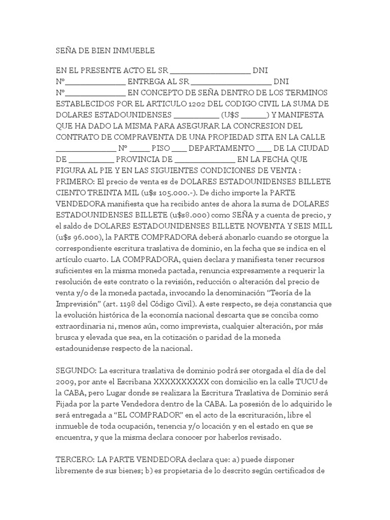 Modelo Seña de Bien Inmueble | PDF | Dólar de los Estados Unidos ...