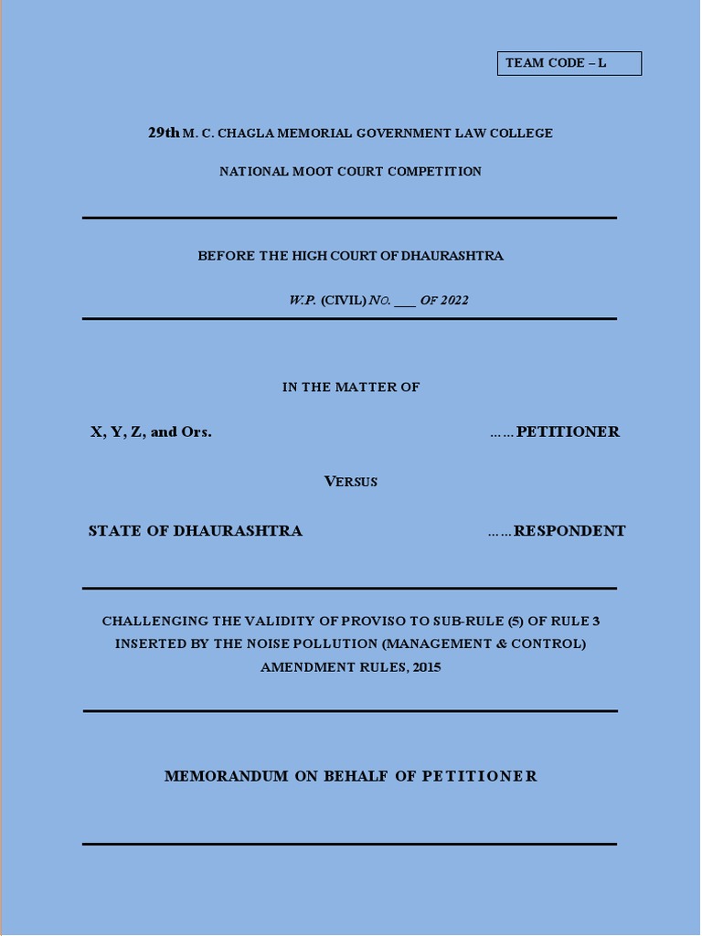 Petitioner Memo Teamcode-L | PDF | Mandamus | Writ