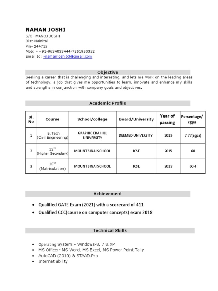 Naman Resume | PDF | Learning | Cognition