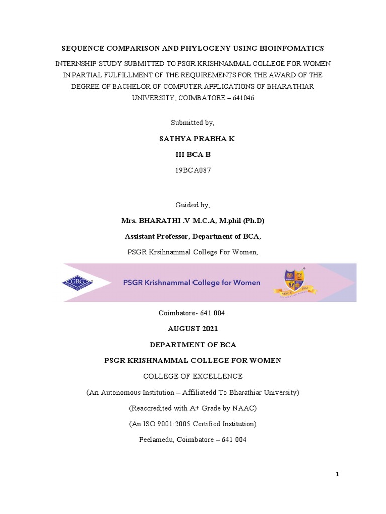 Internship Report | PDF | Bioinformatics | Phylogenetic Tree