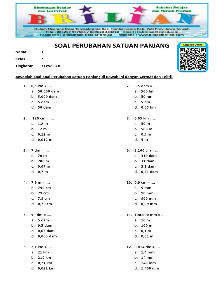 Soal Perubahan Satuan Panjang Level 3 B | PDF