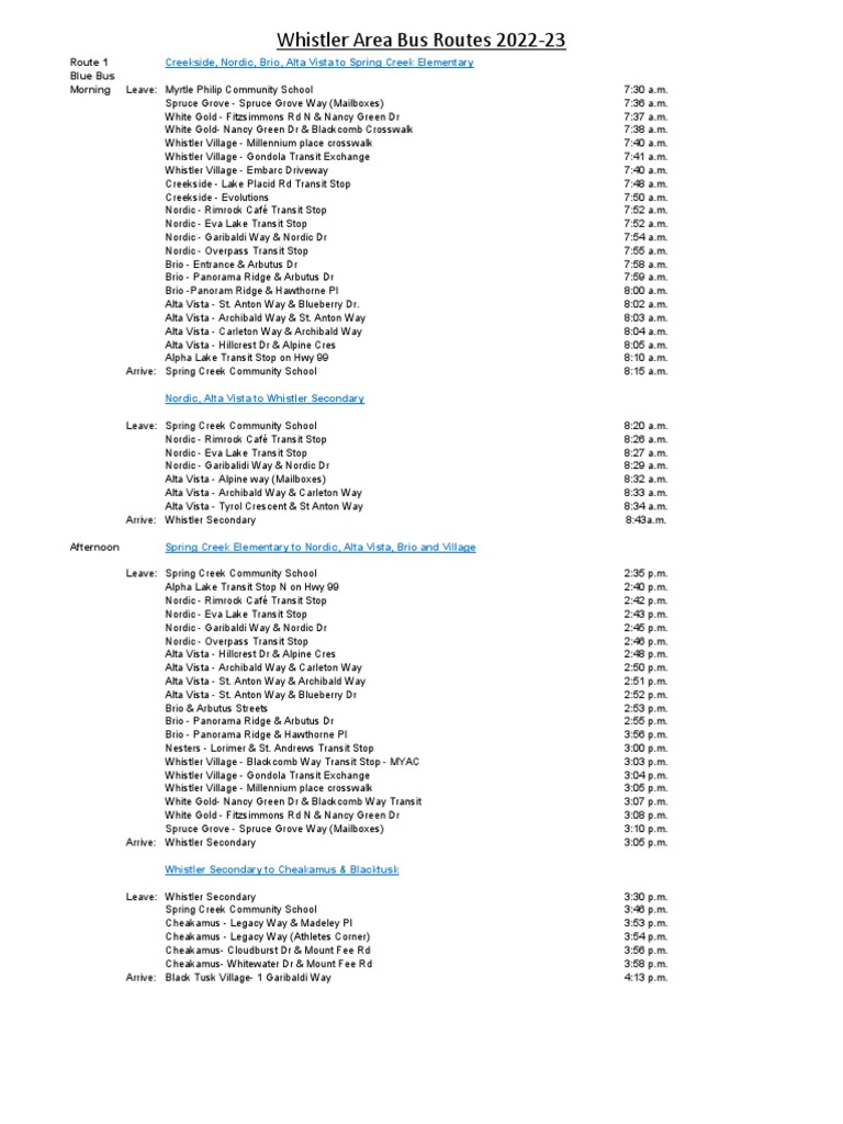 Whistler Bus Route 2022-23 | PDF