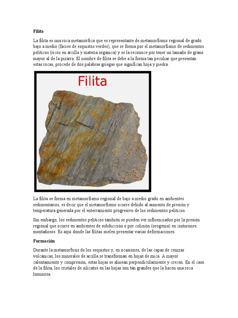 Filita: Roca Metamórfica y Usos | PDF | Materiales | Geología
