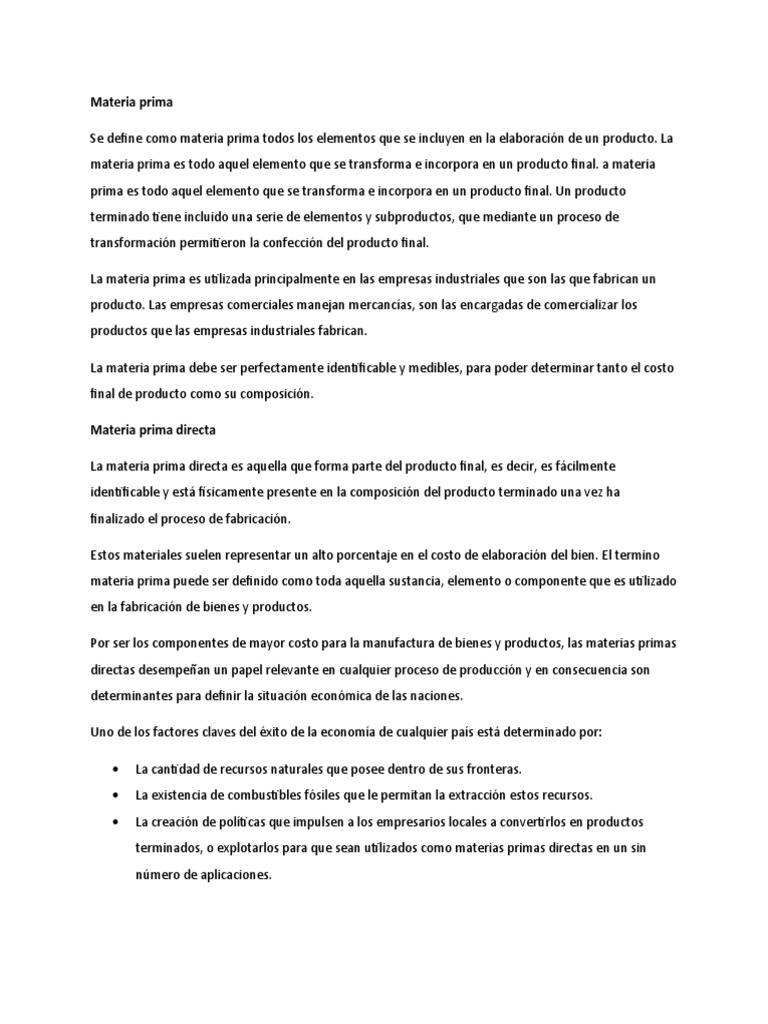 Materia Prima y Directa | PDF | Materia prima | Costo
