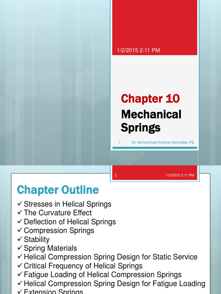 CH 10 - Mechanical Springs | PDF | Strength Of Materials | Bending
