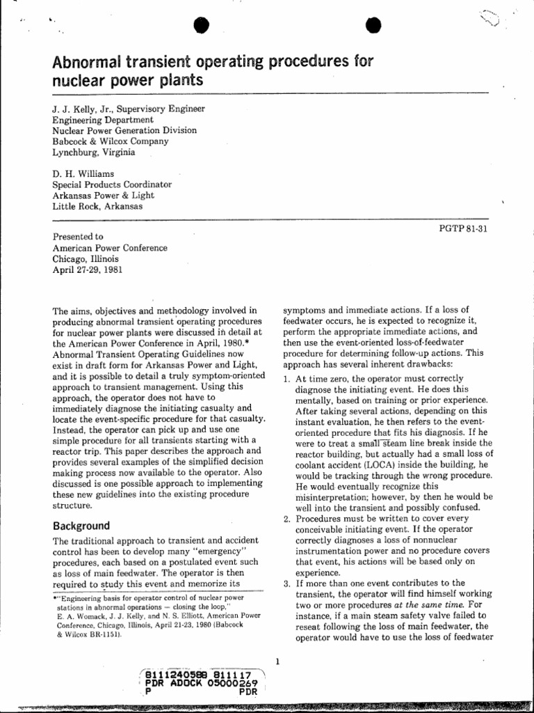 Abnormal Transient Operating Procedures For NPP | PDF | Heat | Nuclear ...