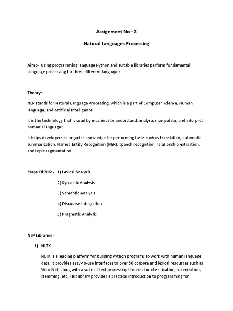 NLP Assignment 2 | PDF | Parsing | Applied Linguistics NLP Assignment 2 | PDF | Parsing | Applied Linguistics