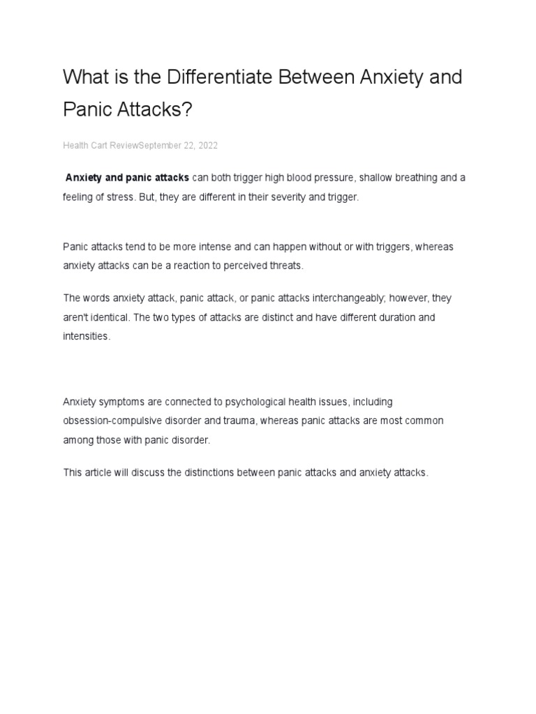 What Is The Differentiate Between Anxiety and Panic Attacks | Download Free PDF | Panic Attack ...