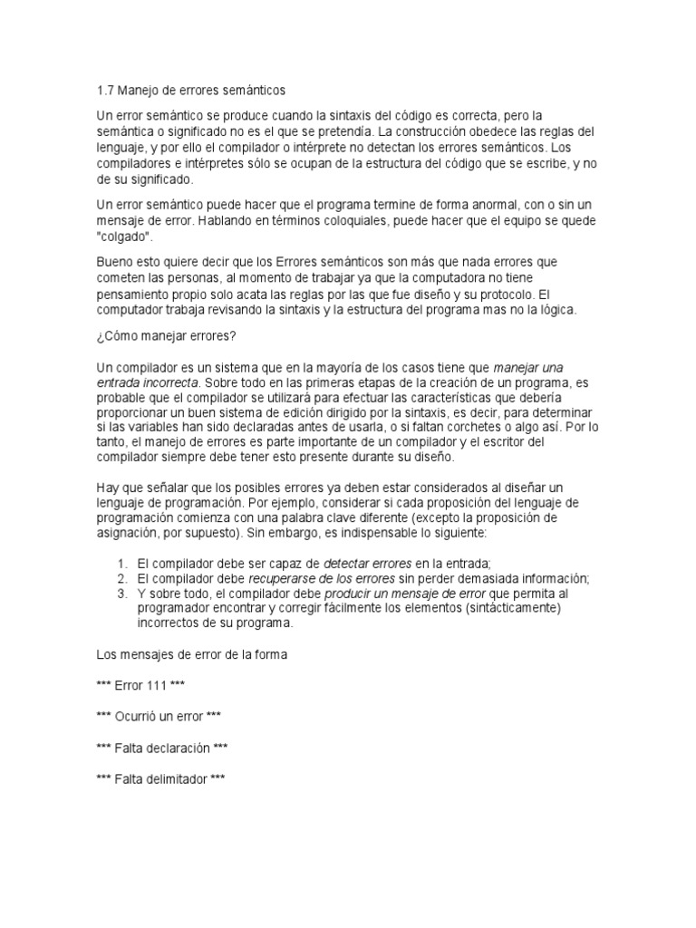 Análisis completo del manejo de errores en compiladores, incluyendo ... Análisis completo del manejo de errores en compiladores, incluyendo ...