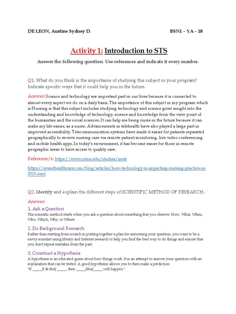 Activity 1 Introduction To STS | Download Free PDF | Science | Experiment