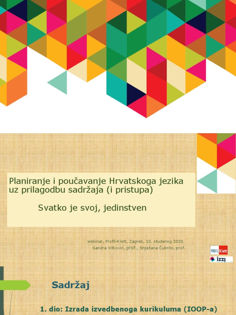 Planiranje I Poucavanje Hrvatskoga Jezika Uz Prilagodbu Sadrzaja | PDF