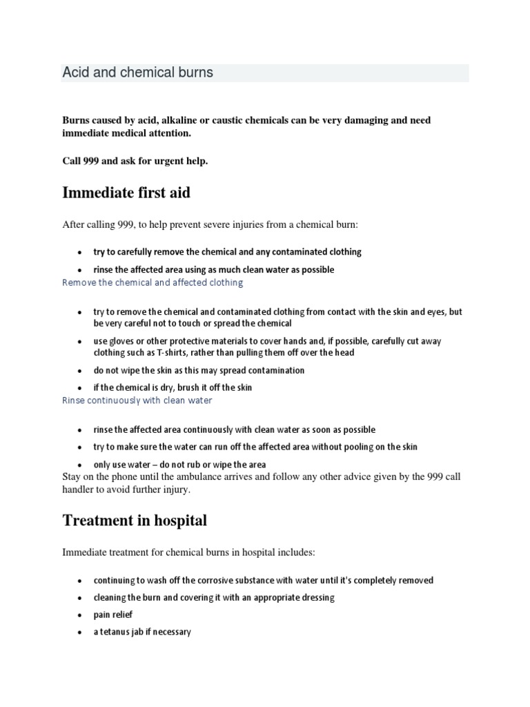 Acid and chemical burns | PDF | Burn | Surgery