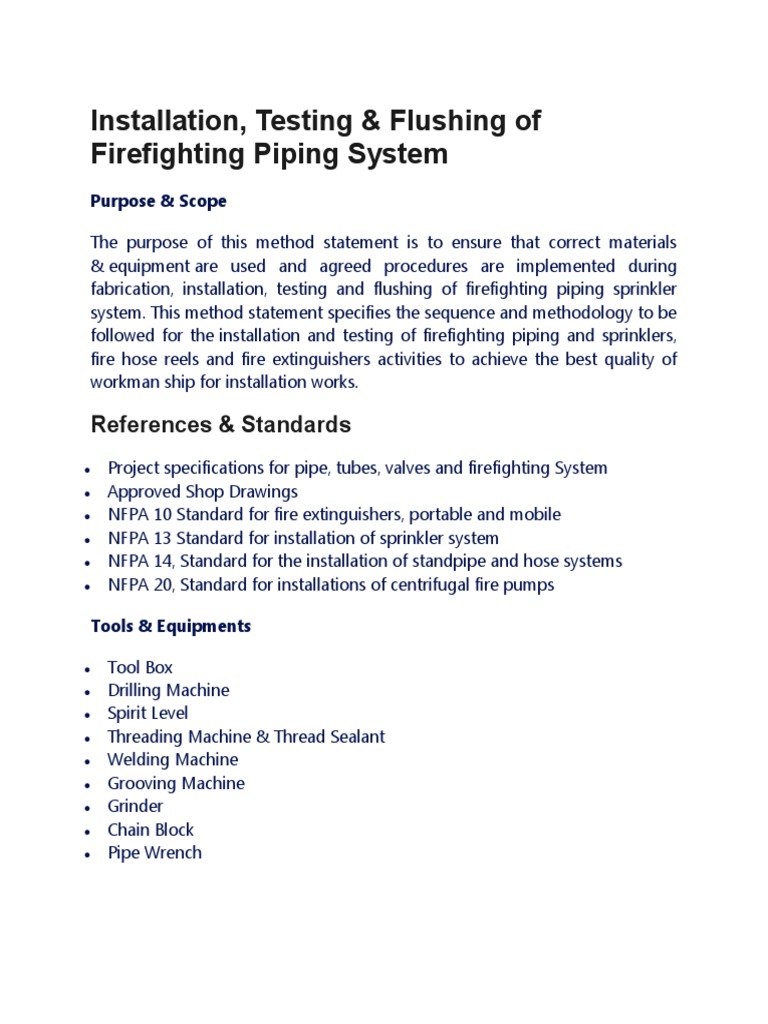 Installation Testing And Flushing Of Firefighting Piping System Mst