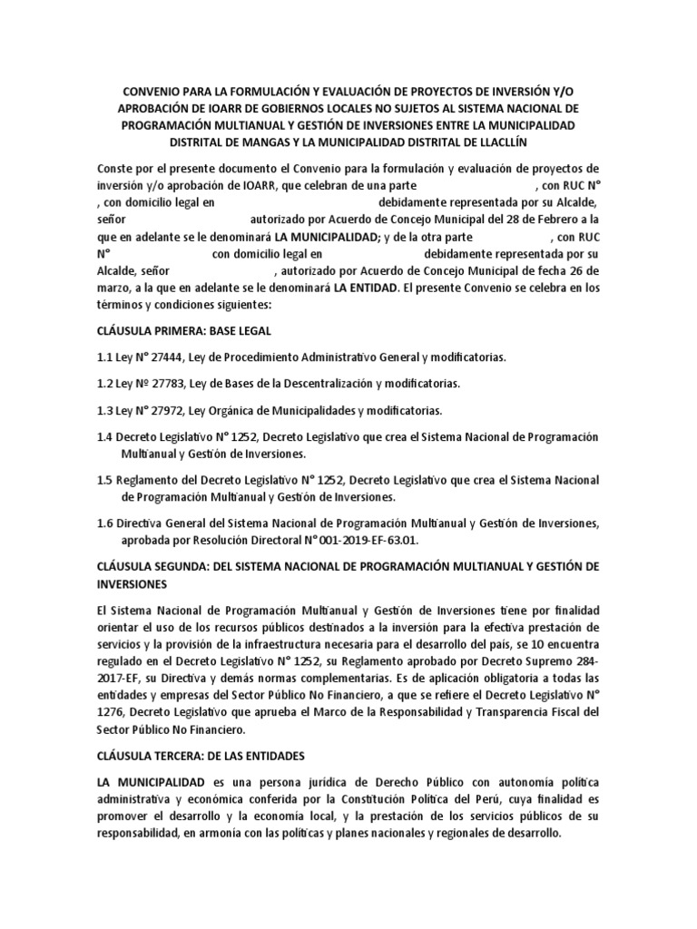 Convenio para La Formulación y Evaluación de Proyectos de Inversión y | Descargar gratis PDF ...