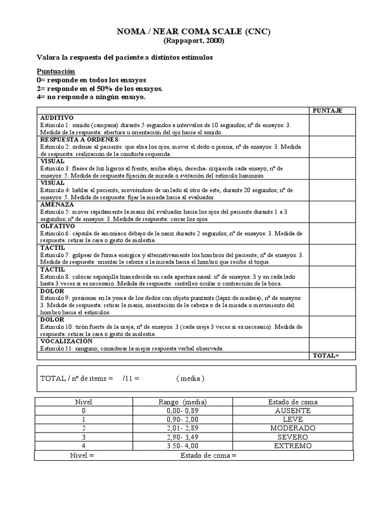 Noma Near Coma Scale (CNC) | PDF | Anatomía