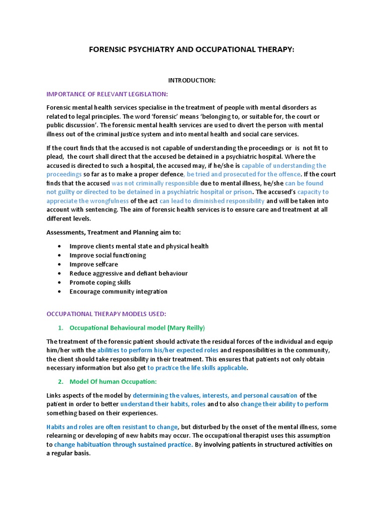 Forensic Psychiatry and Occupational Therapy | PDF | Occupational ...