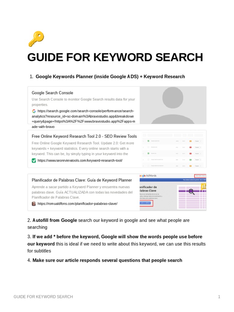 Guide For Keyword Search | PDF | Search Engine Optimization | Analytics