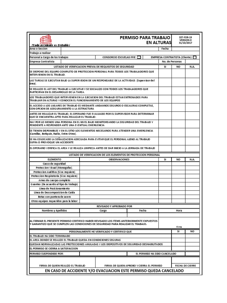 Formato Permiso de Trabajo en Alturas | PDF