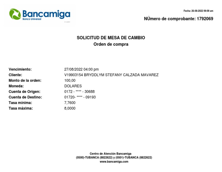 Resumen de Solicitud Bancamiga No 1792069-1-1 | PDF