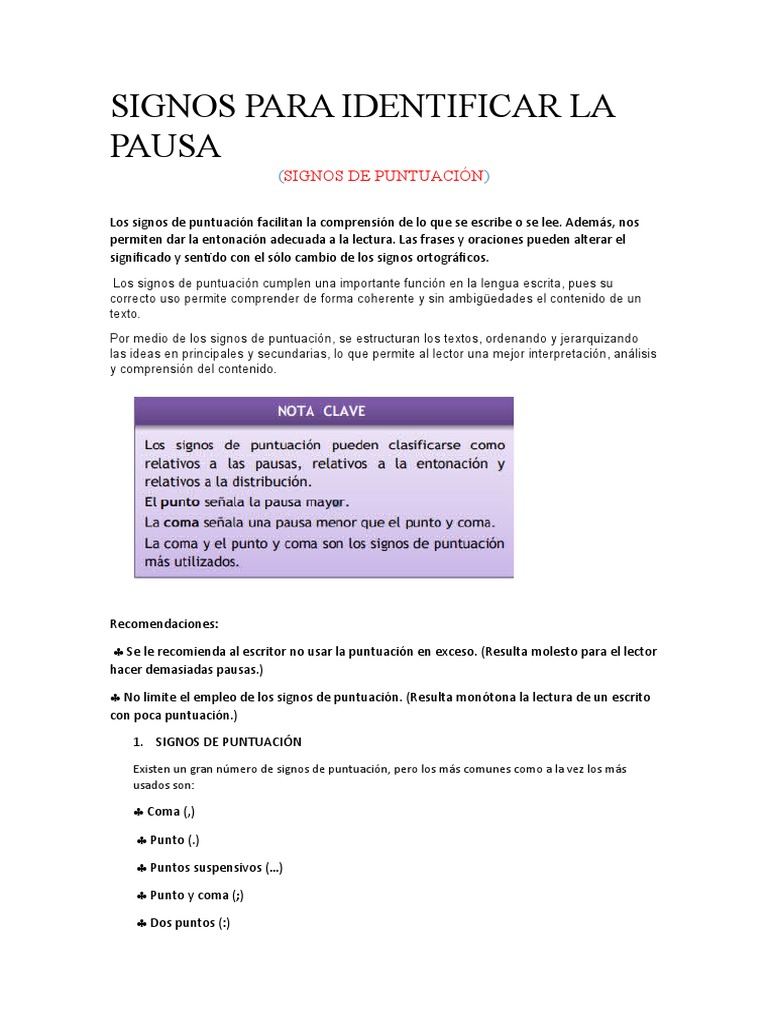 SIGNOS PARA IDENTIFICAR LA PAUSA - Docx Miguel Casimiro 2.0 | PDF | Puntuación | Coma