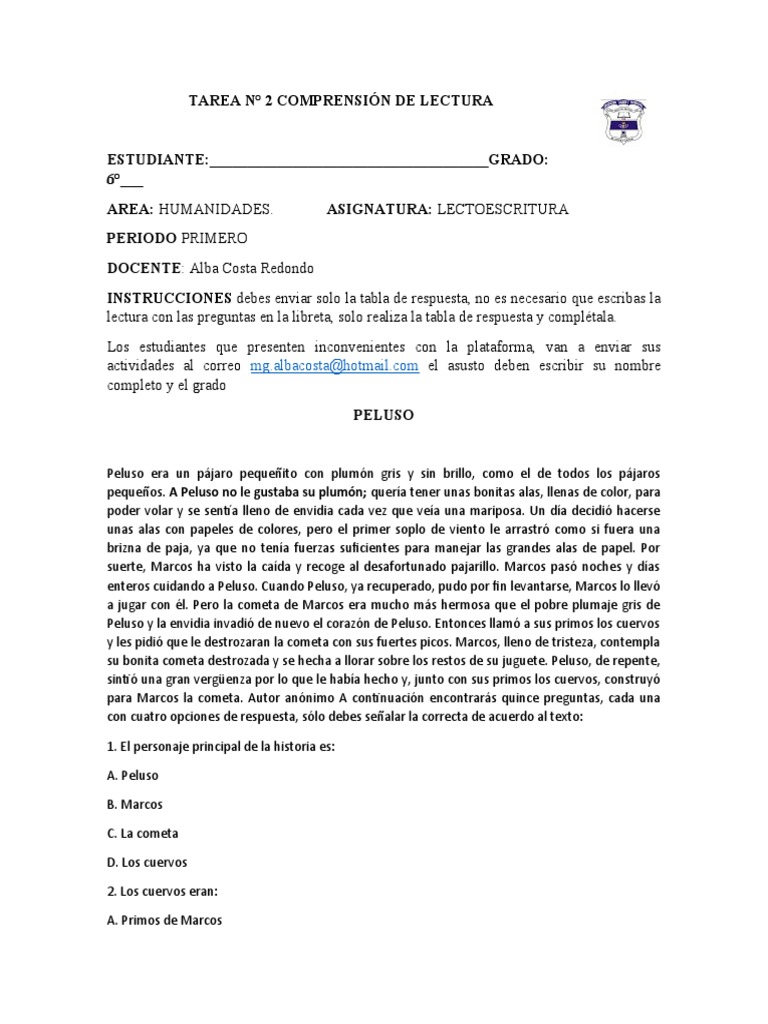 Tarea 1 Comprensión Lectora Peluso | PDF