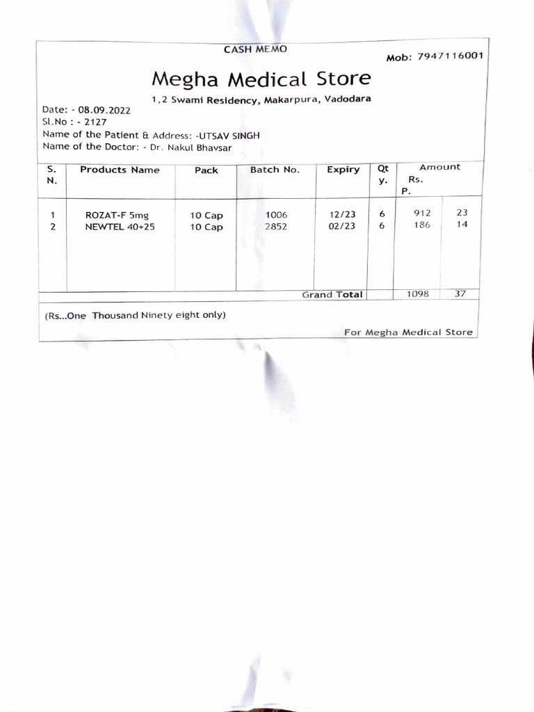 Cash Memo Medical | PDF