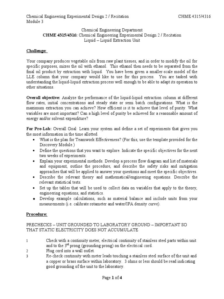 LLE Assignment and Procedure - Fall 2021 copy | PDF | Distillation ...