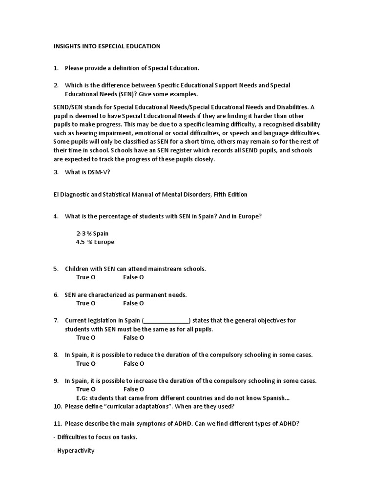 Class 1. Insights Into Especial Education | PDF | Attention Deficit ...