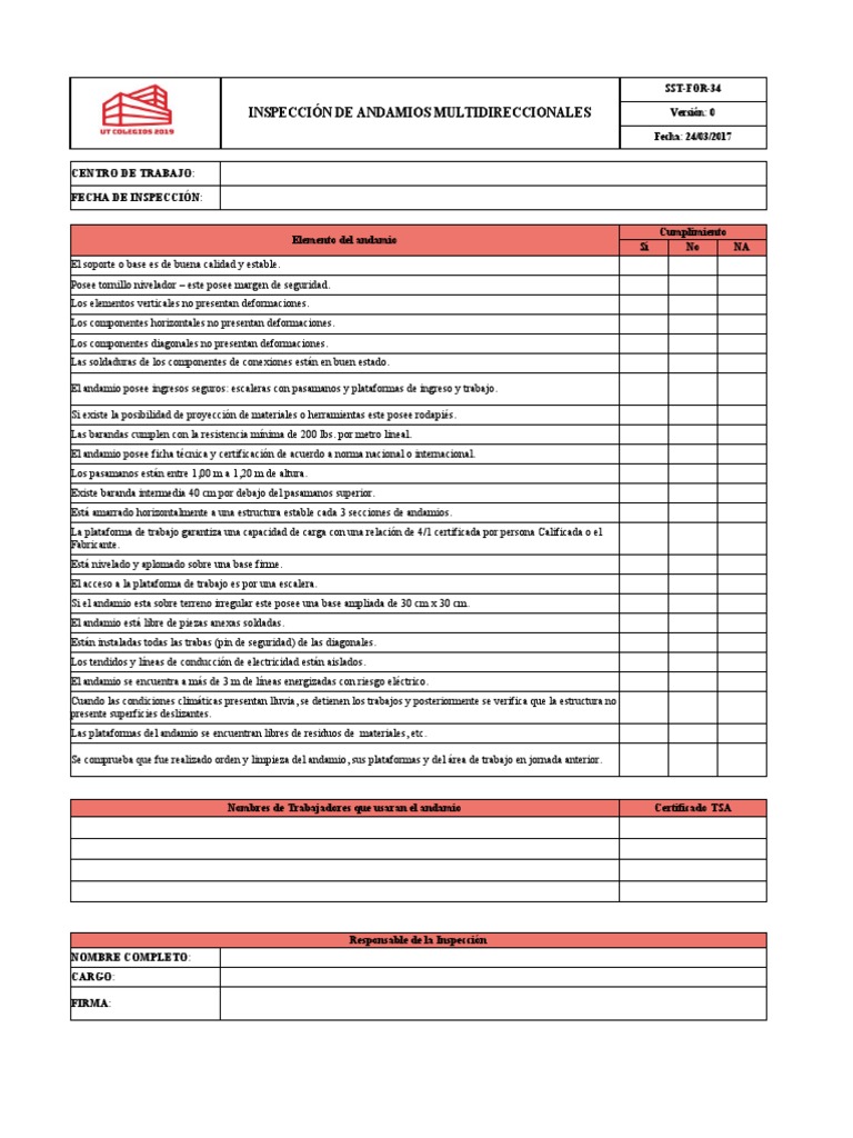 Formato Inspección Andamios Multidir. | PDF | Andamio