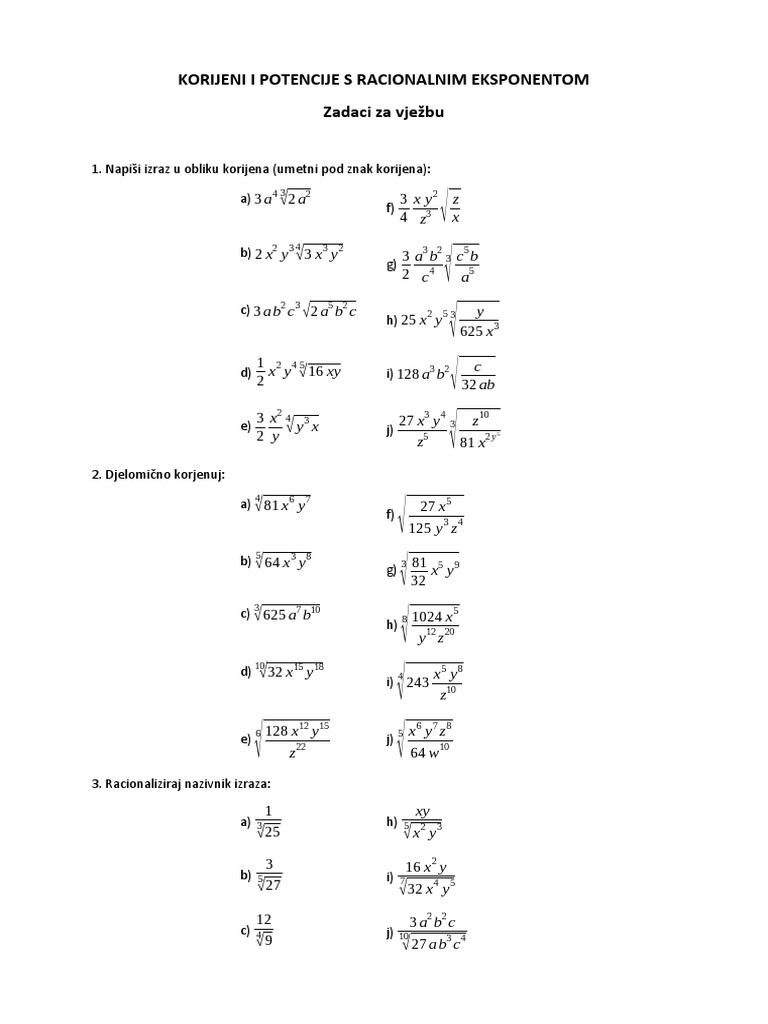 Korijeni I Potencije S Racionalnim Eksponentom | PDF