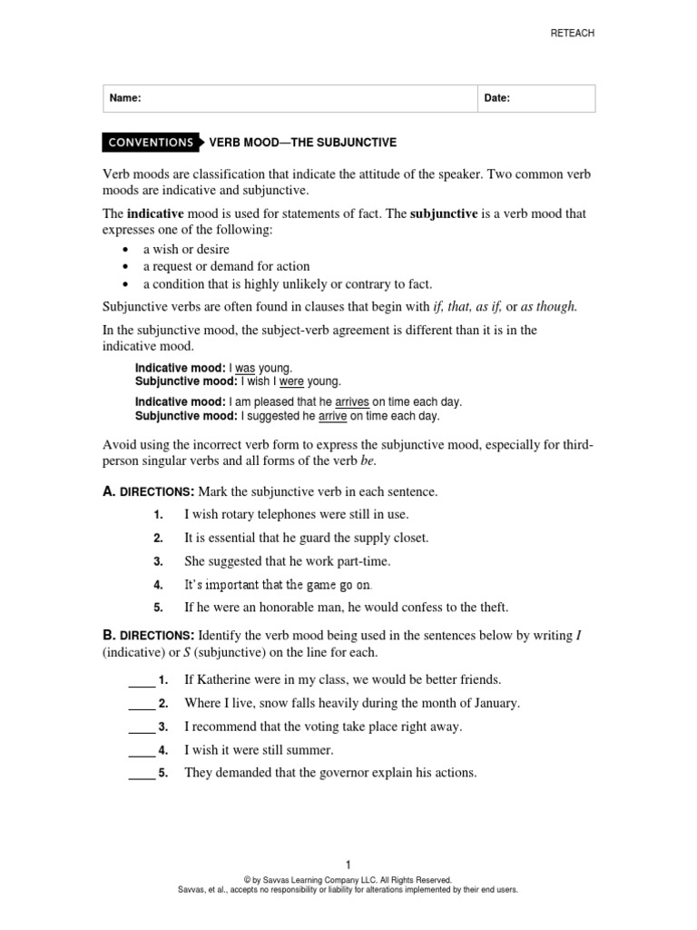 Verb Mood Worksheet Reinforcement | PDF | Verb | Linguistic Typology